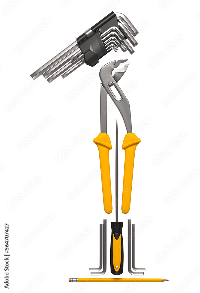 The "1" number laid out of construction tools. PNG illustration with ...