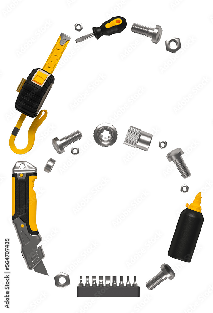 The "6" number laid out of construction tools. PNG illustration with ...
