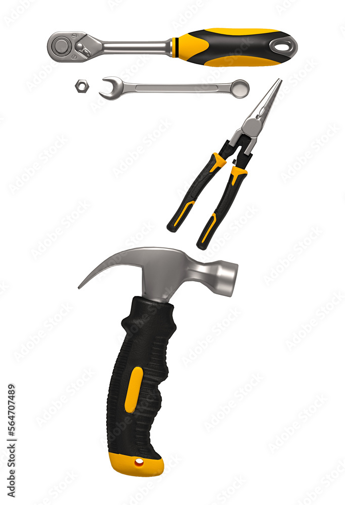 The "7" number laid out of construction tools. PNG illustration with ...