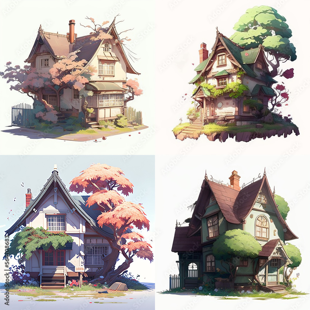 AI-Generated: White Background Houses for 2D Scenes Stock Illustration ...