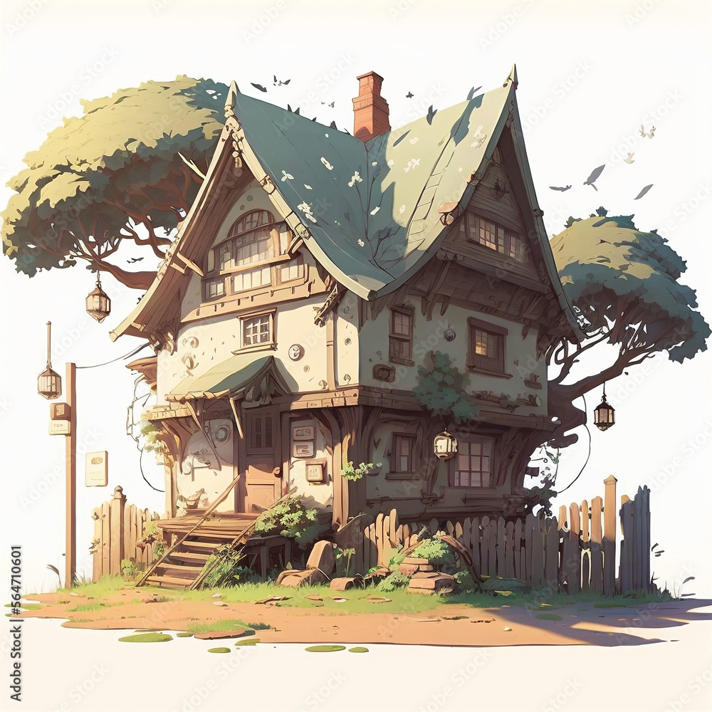 AI-Generated: White Background Houses for 2D Scenes Stock Illustration ...