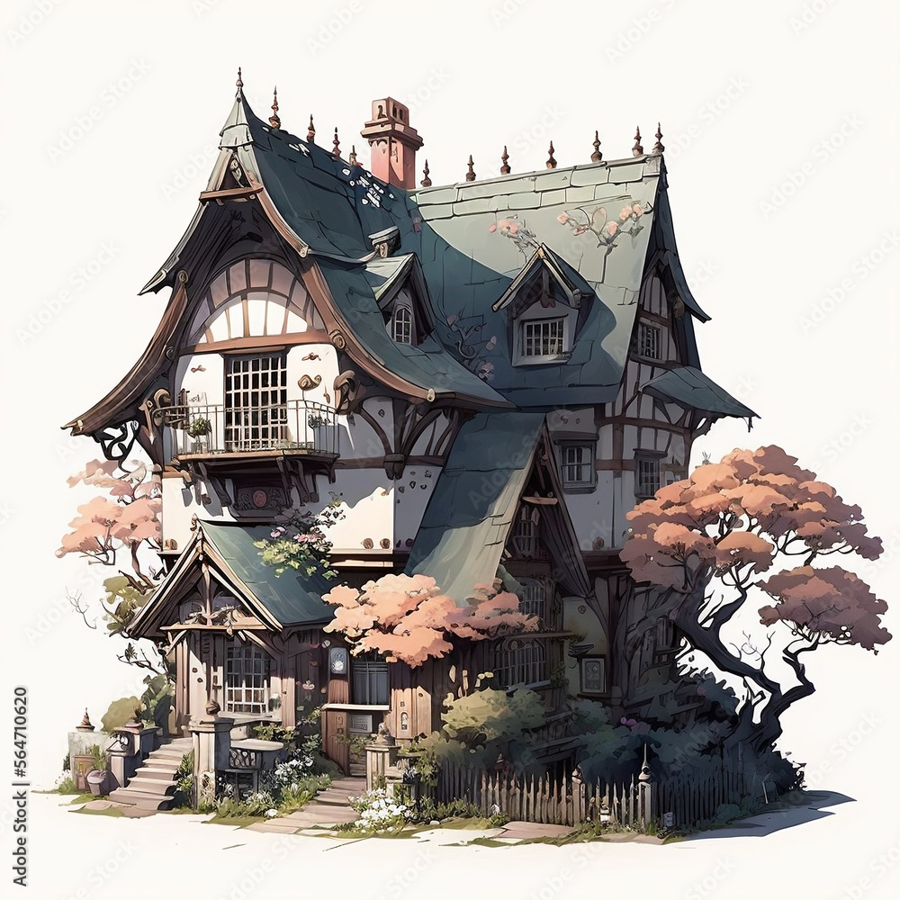 AI-Generated: White Background Houses for 2D Scenes Stock Illustration ...