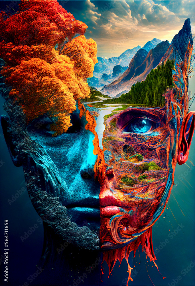 Generative AI abstract render of the love of nature Stock Illustration ...