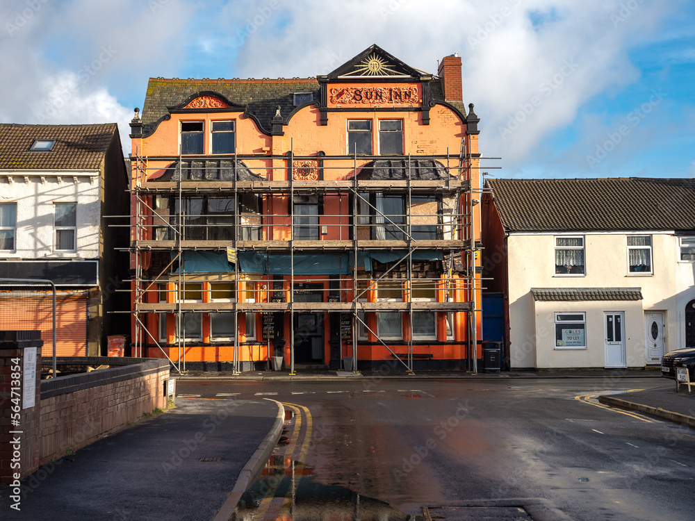 Sun Inn pub in Blackpool Lancashire under repair with scaffolding on ...