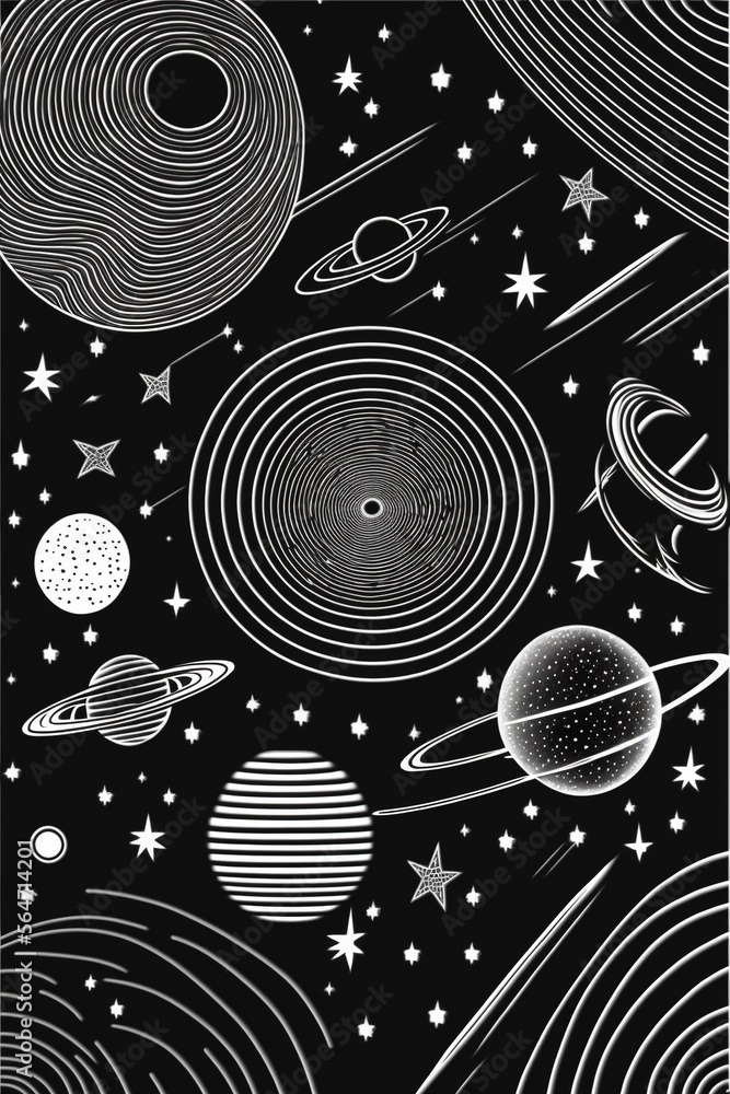 Retro line work of a beautiful outer space iconography pattern with ...