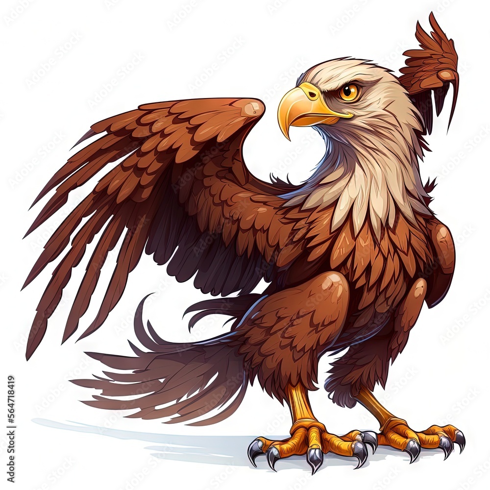 a cartoon eagle with a spread wing and talons on its feet, standing ...