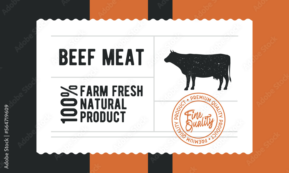 Beef meat trendy vintage label. Label for meat packaging. Box packaging ...