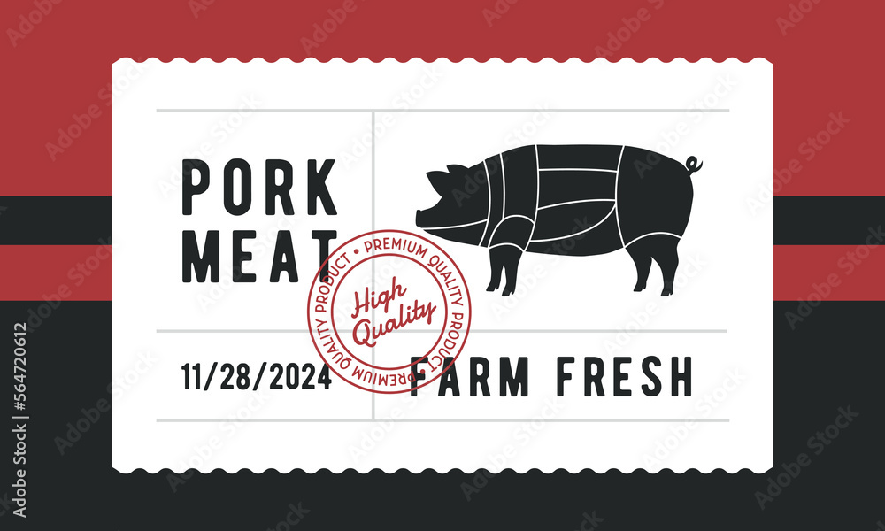 Pork Meat vintage label. Meat vintage packaging design. Pork Meat label ...
