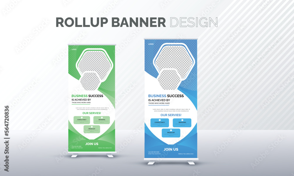 Abstract roll-up banner design in geometric style. Vactor Roll stand ...