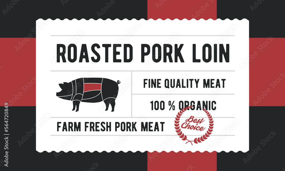Roasted pork vintage label. Pig silhouette. Pork meat warranty, label ...