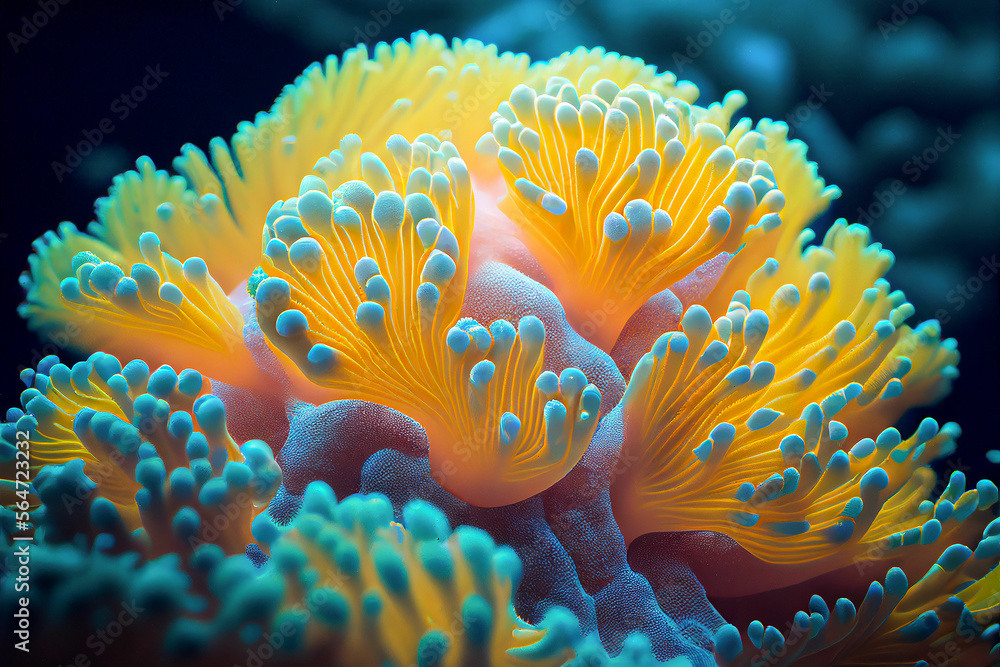 close up of an anemone in the deep sea, created with generative ai ...