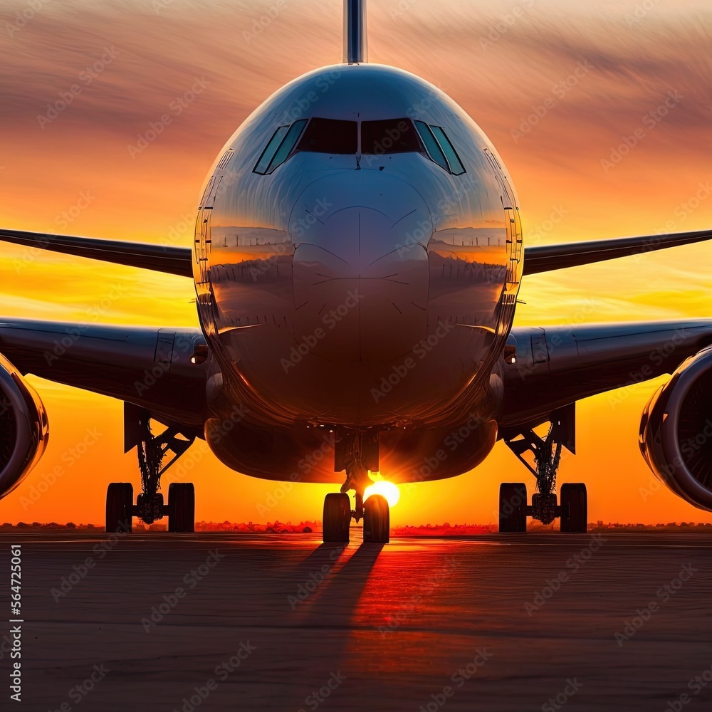 a large jetliner sitting on top of an airport runway at sunset with the ...