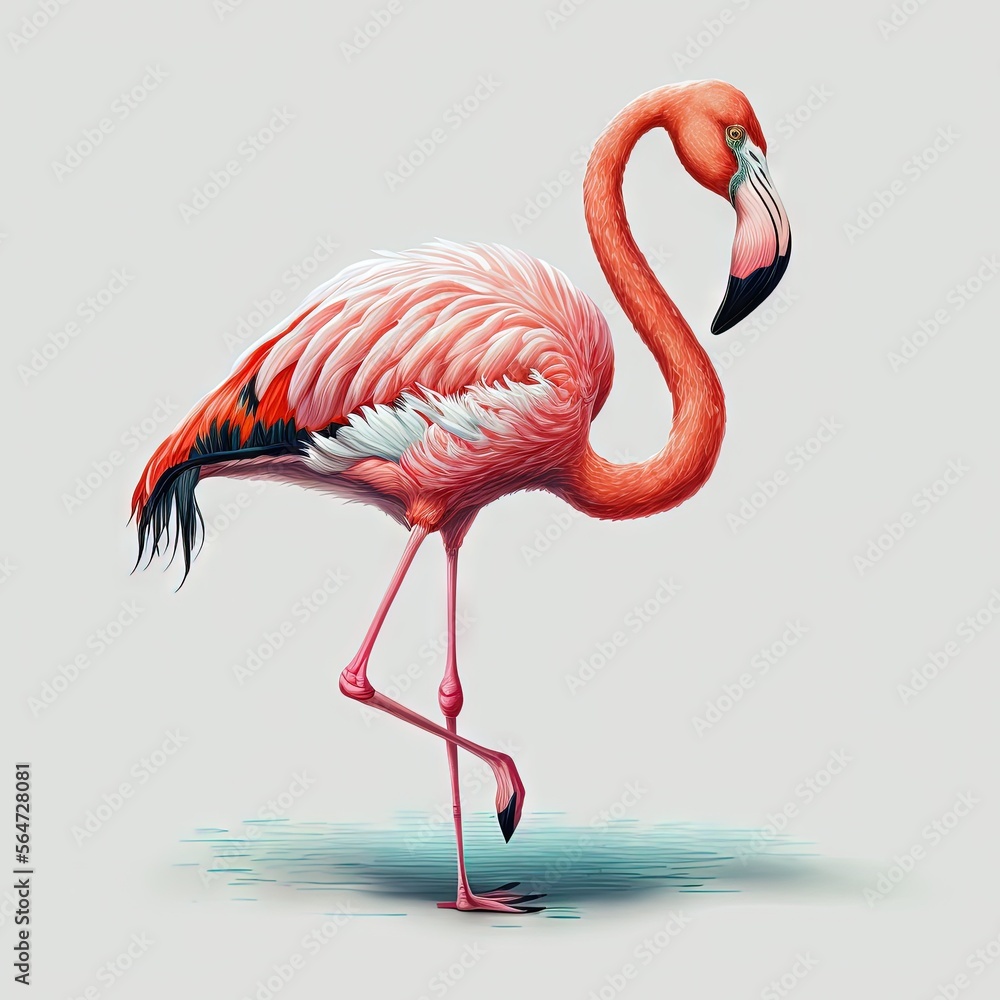 a pink flamingo standing on its hind legs with its legs spread out and ...