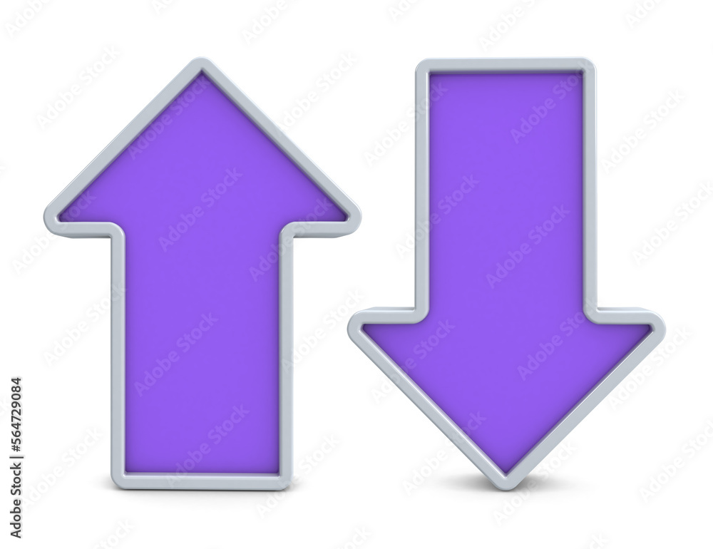 Up and Down Purple arrow 3d isolated on white background. Business icon ...