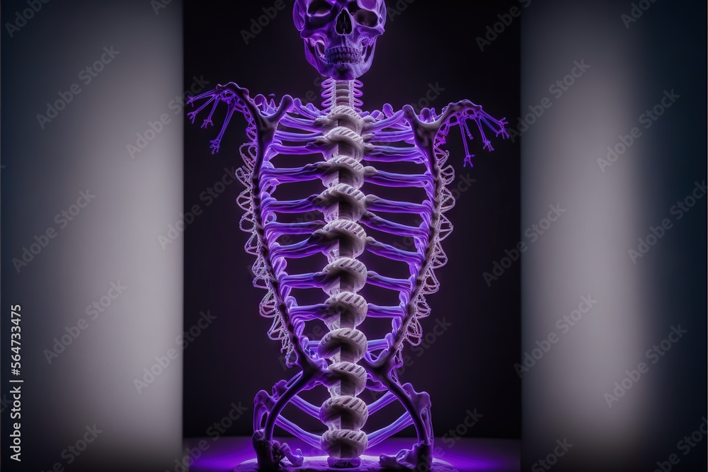 a skeleton with a purple light in the dark room with a purple light ...