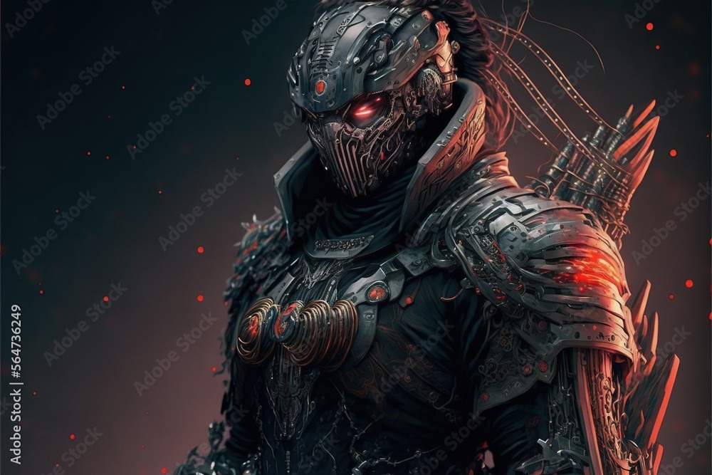 Armed samurai character in futuristic cyberpunk, game character ...