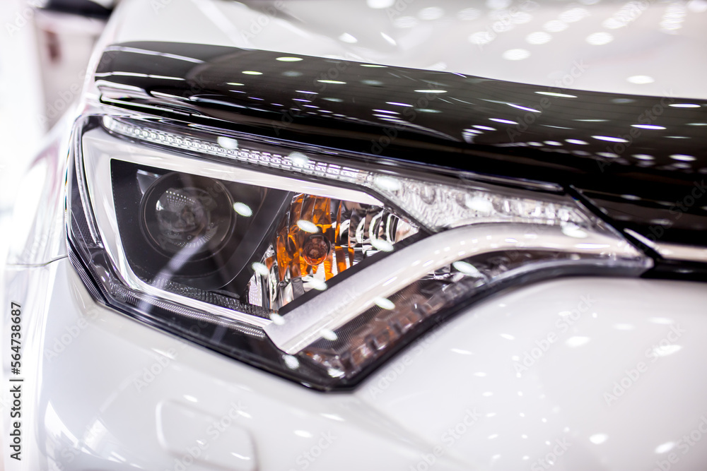 Toyota. Headlight of modern prestigious car close up. Brilliant glass ...