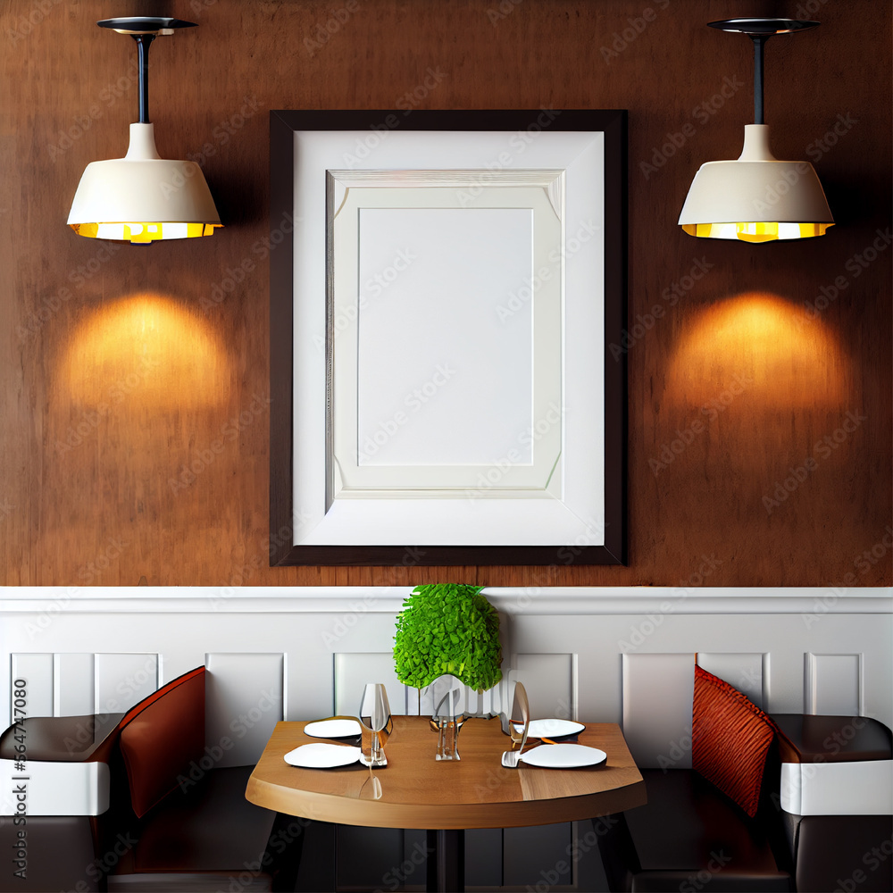 Mockup of a blank picture frame on the wall of a well decorated ...