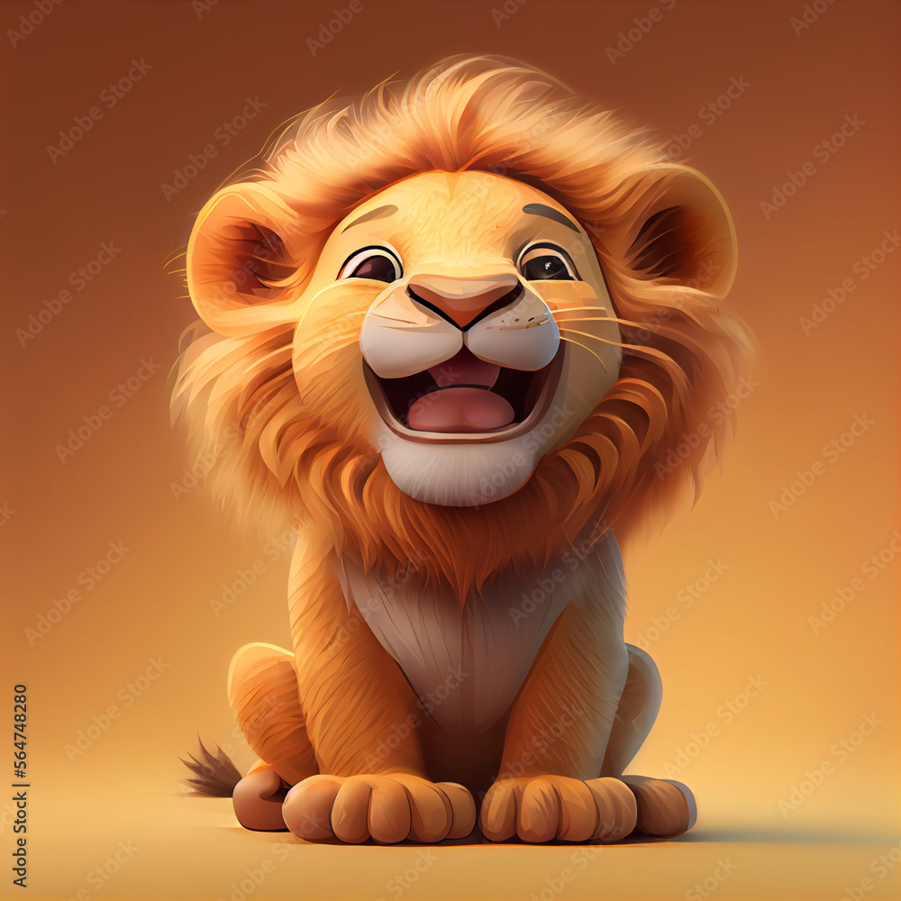 beautiful happy little lion, smiling, mascot, very cute and adorable ...