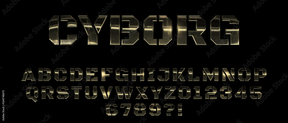 Metallic cyborg font design, futuristic metal alphabet with capital ...