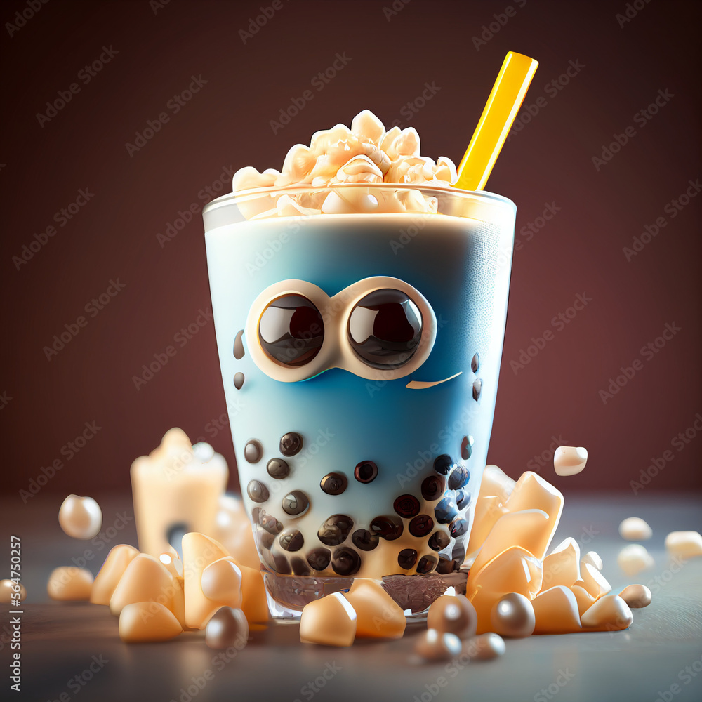 Cute Bubble Tea Cartoon - illustration, cartoon, food, bubble tea, eye ...
