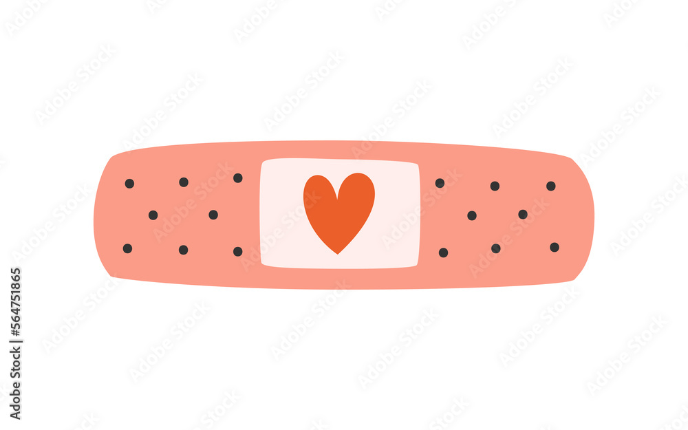 Hand drawn cute illustration of adhesive plaster with heart. Flat ...
