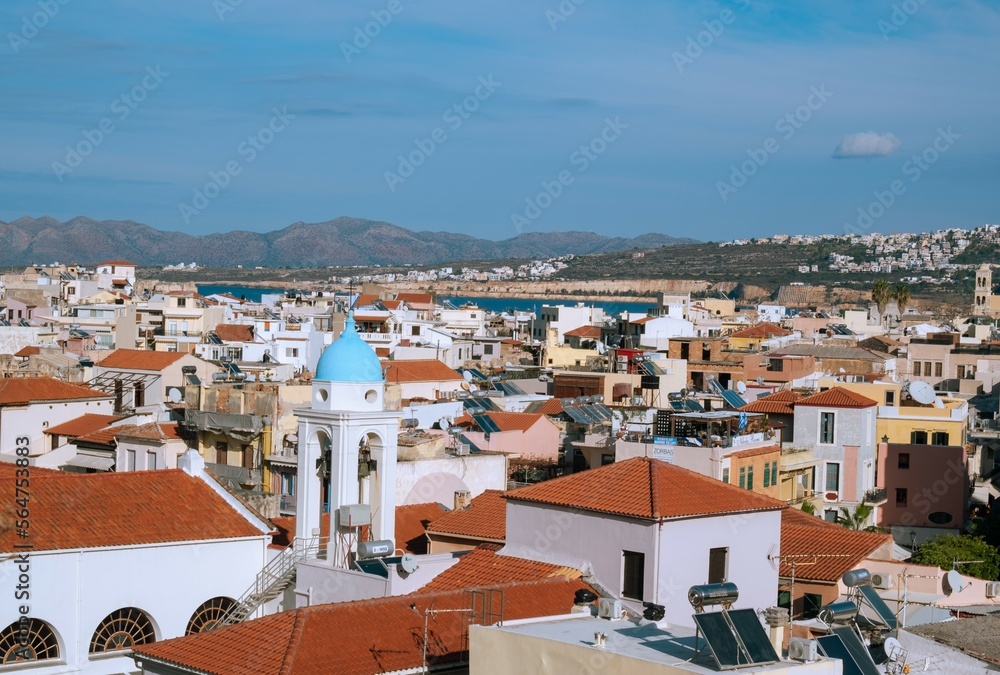 Panoramic aerial view from above of the city of Chania, Crete island ...