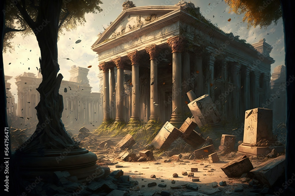 Ancient building with columns, beautiful illustration in high ...