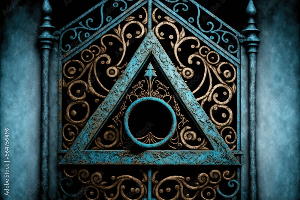 Fototapeta Blue triangle in the center of a square gate with a symbol ...