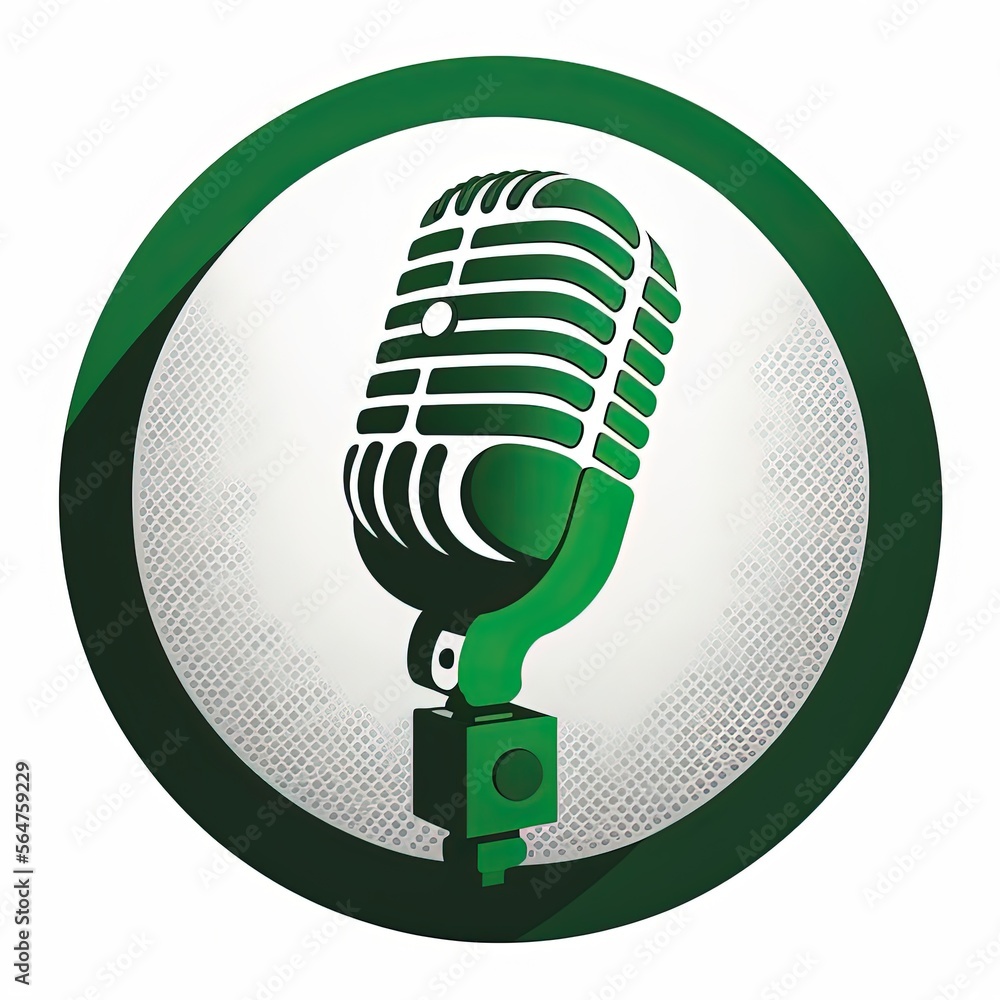 Black microphone icon in green circle, podcast logo, white background ...