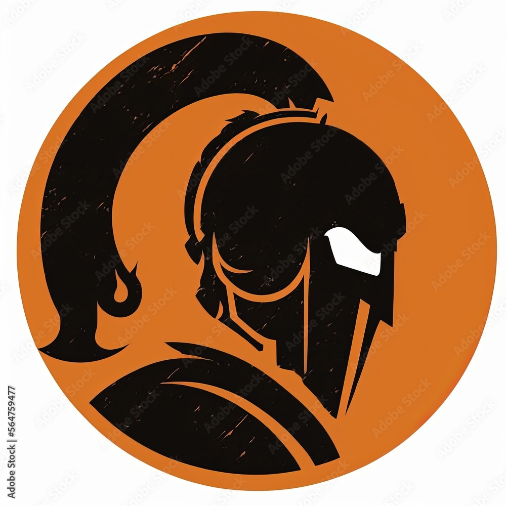 Spartan helmet emblem illustration in orange circle, logo, white ...
