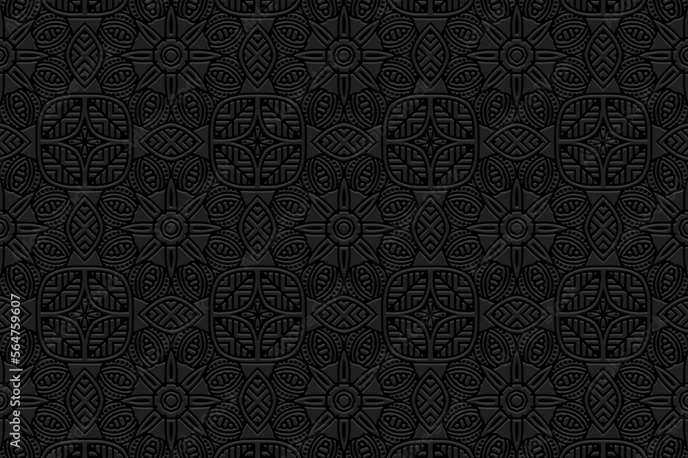Embossed black background, ethnic cover design. Geometric 3D pattern ...