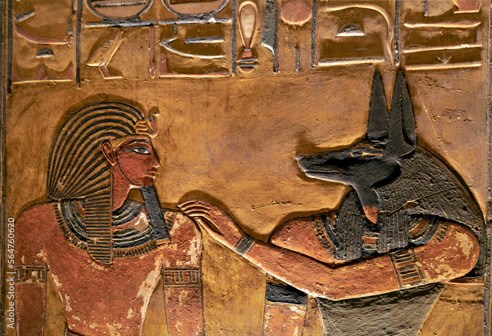 Relief showing Seti first in front of Anubis in his tomb at the Valley ...