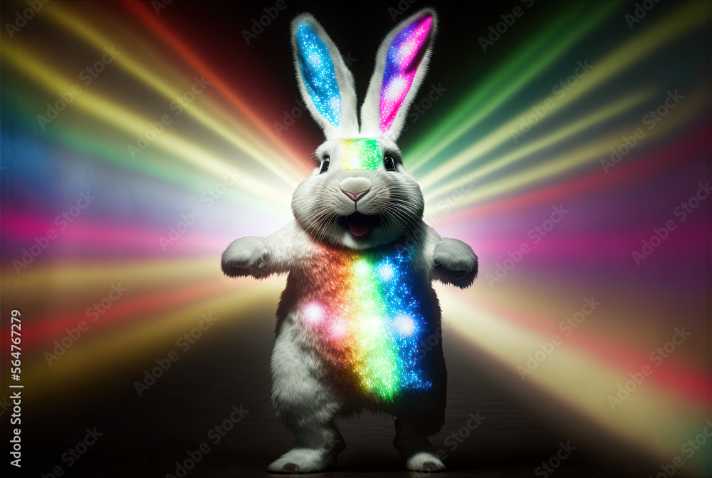 Easter illustration with anthropomorphic Easter bunny as disco dancer ...