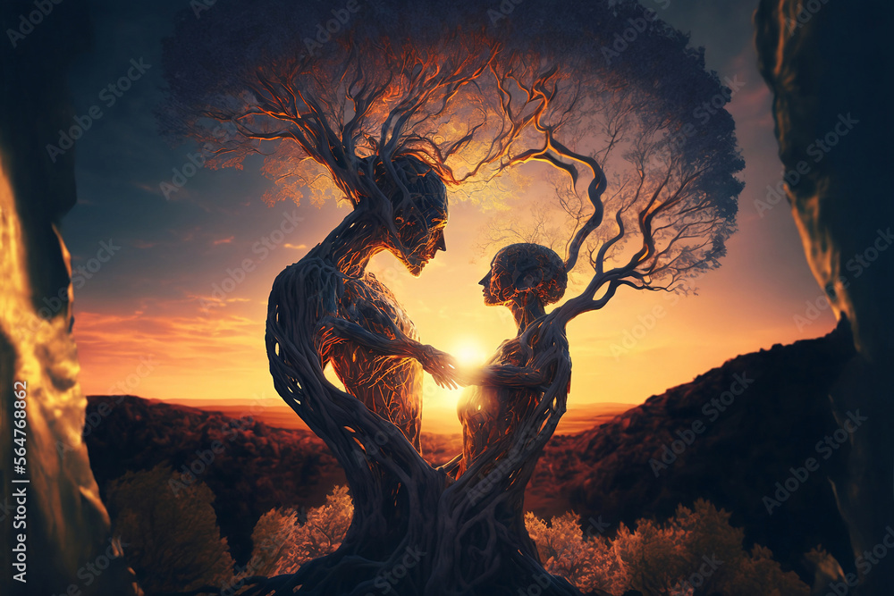 Abstract of soulmates eternal love intertwined throughout the centuries ...