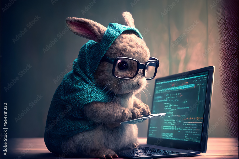 Programmer easter bunny on laptop Stock Illustration | Adobe Stock