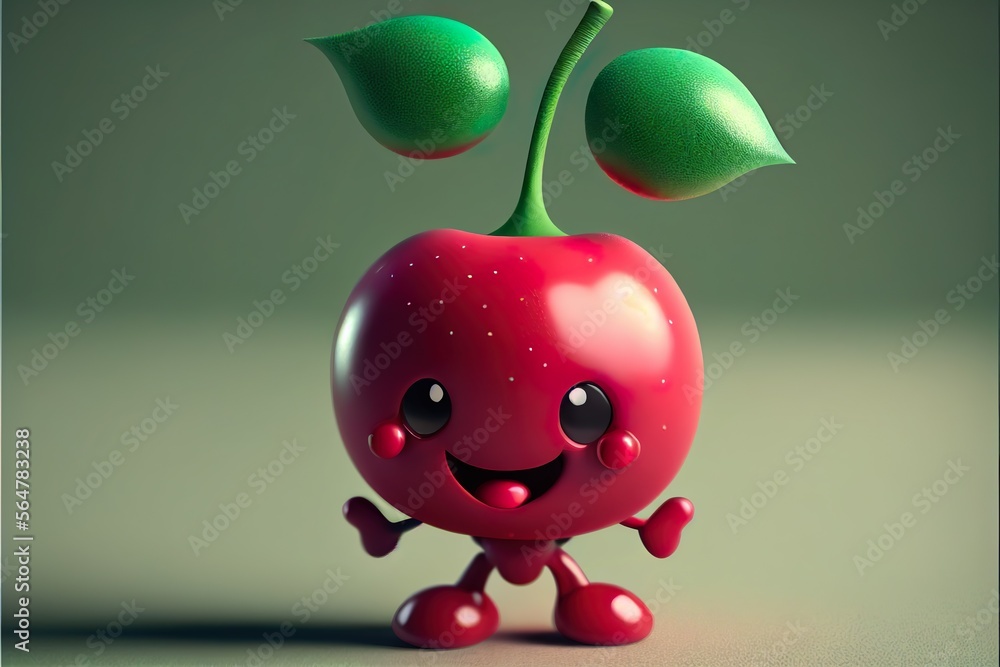 Cute Cartoon cherry Character - ai generative Stock Illustration ...