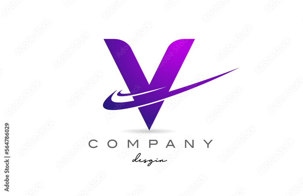 V purple alphabet letter logo with double swoosh. Corporate creative ...