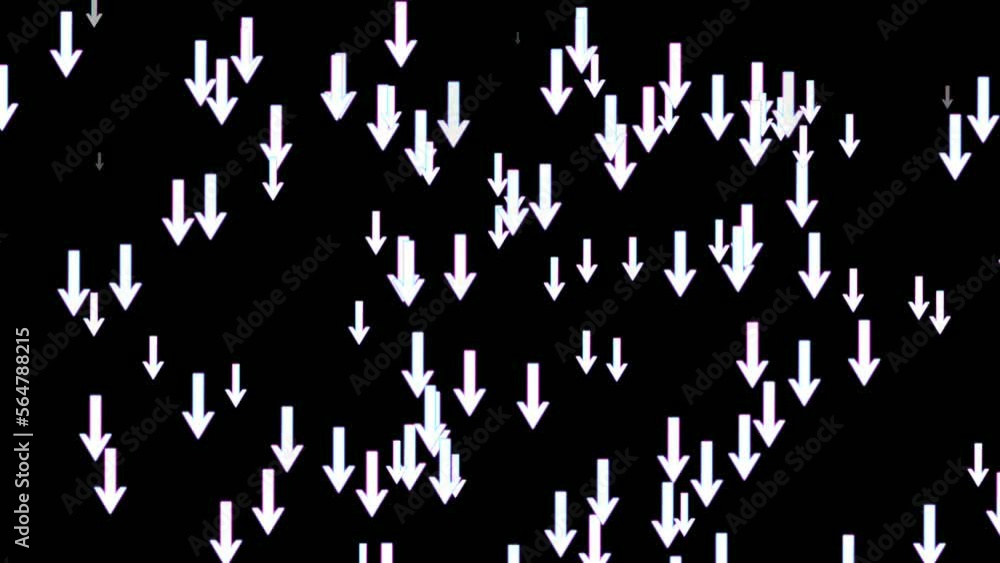 Arrow sign symbol animation on black background. Rain of cartoon arrow ...