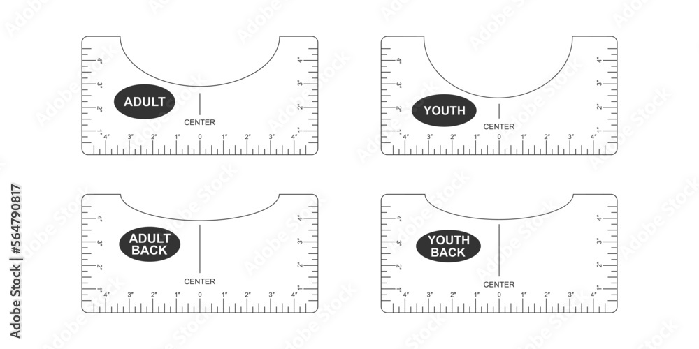 Set of t shirt alignment guides. Adult and youth size front and back ...