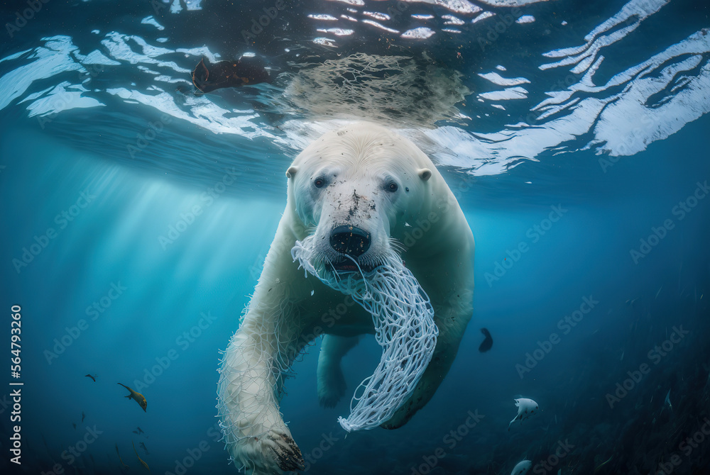 In the Depths of Disaster - Polar Bear Trapped in Old Net and Plastic ...