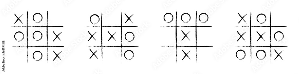 Tic tac toe game competition set. noughts and crosses black grunge ...