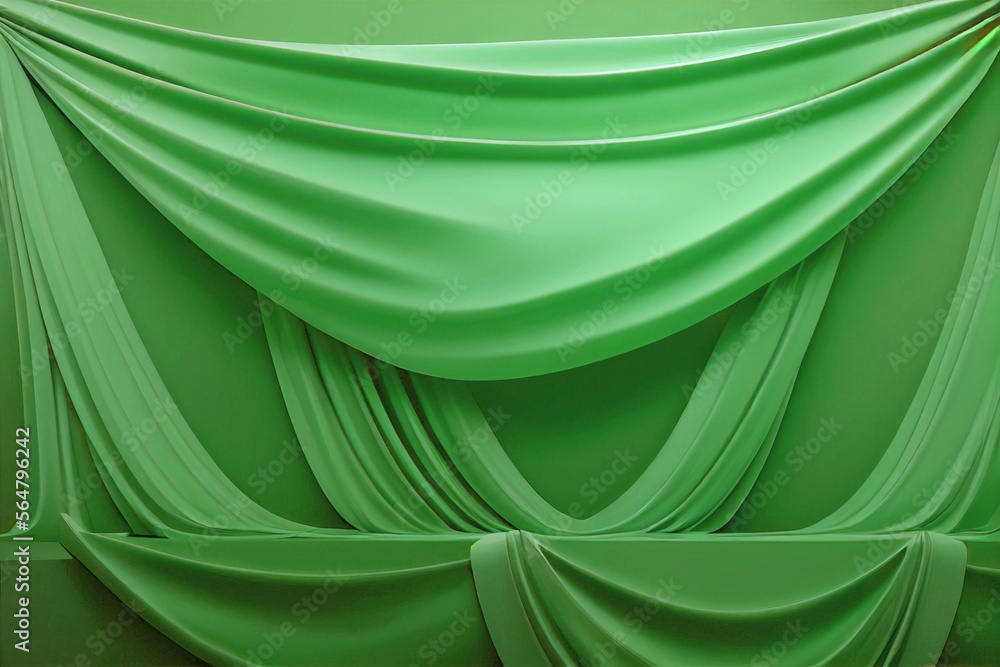 Light green fabric draped over the wall background, luxury silk ...