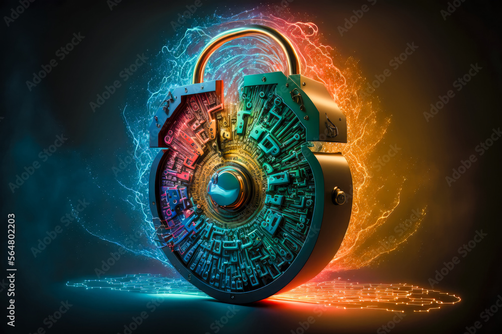 Cadenas cryptographique quantique, symbole de la sécurité de la block ...
