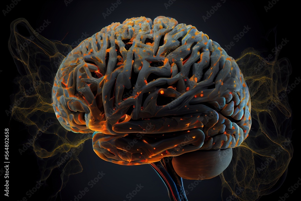 Realistic illustration of a futuristic human brain. 3d science and ...