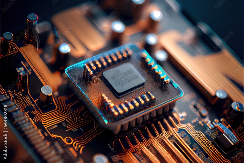 Central Computer processor CPU and GPU. Motherboard realistic 3D ...