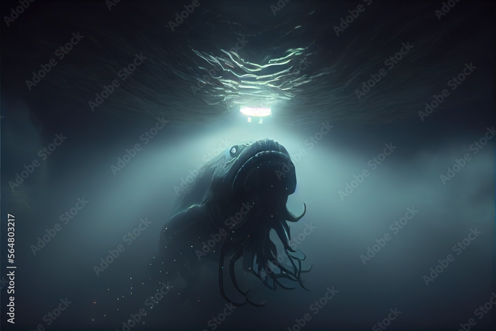 Sea fish monster. A monster from fairy tales, a terrible monster that ...