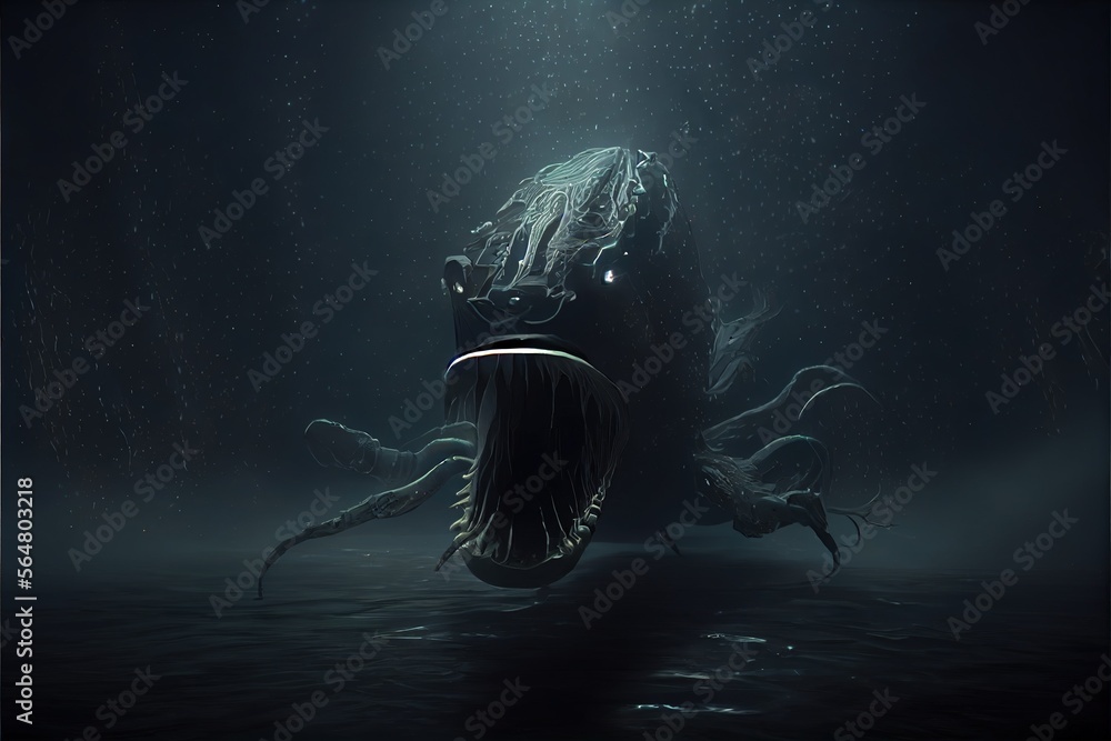 Sea fish monster. A monster from fairy tales, a terrible monster that ...