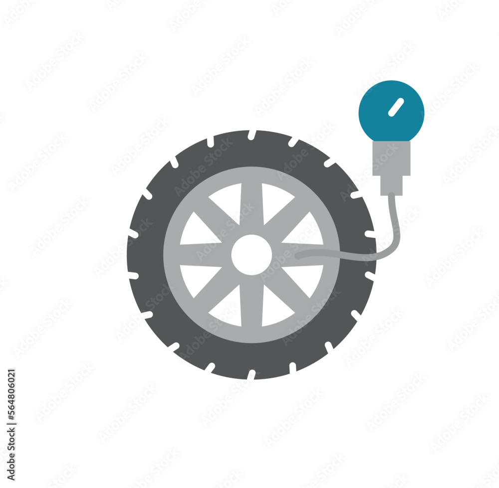 Car pump wheel icon. Pressure and gauge, tire check. transport and ...