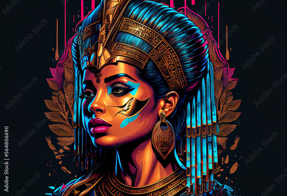 Portrait of Cleopatra. Modern. Multi-color stylized image in purple ...